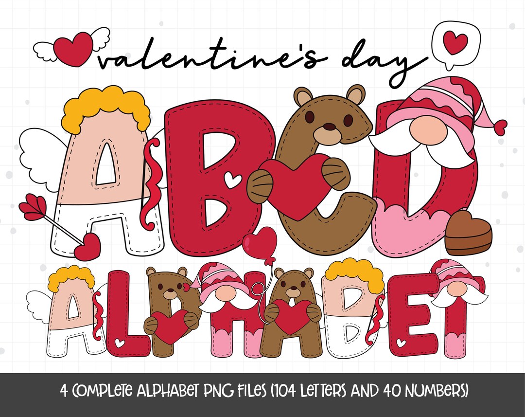 Valentines Alphabet, Valentine's Day Doodle Letters, Love Heart ...