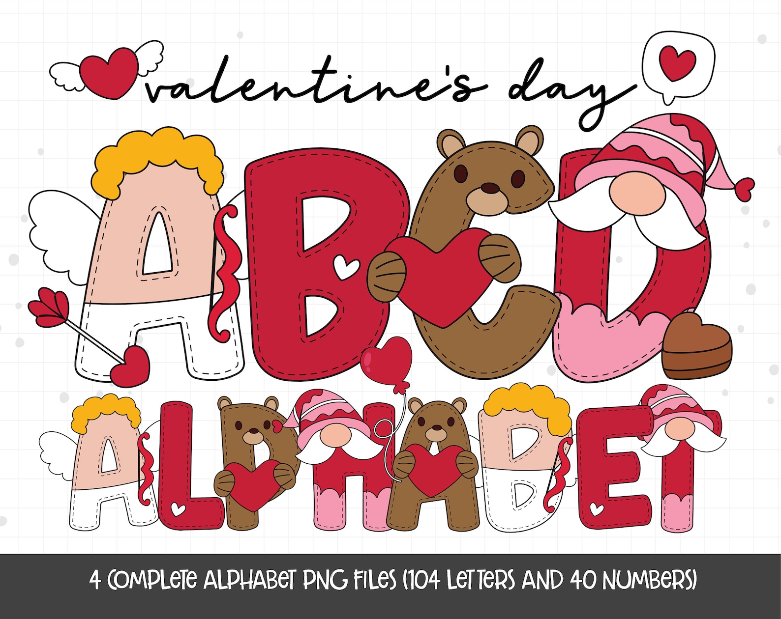 Valentines Alphabet Valentine's Day Doodle Letters Love - Etsy