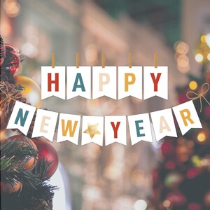 Printable Banner Happy New Year 2025 Decor, New Year’s Eve Banner, DIY ...