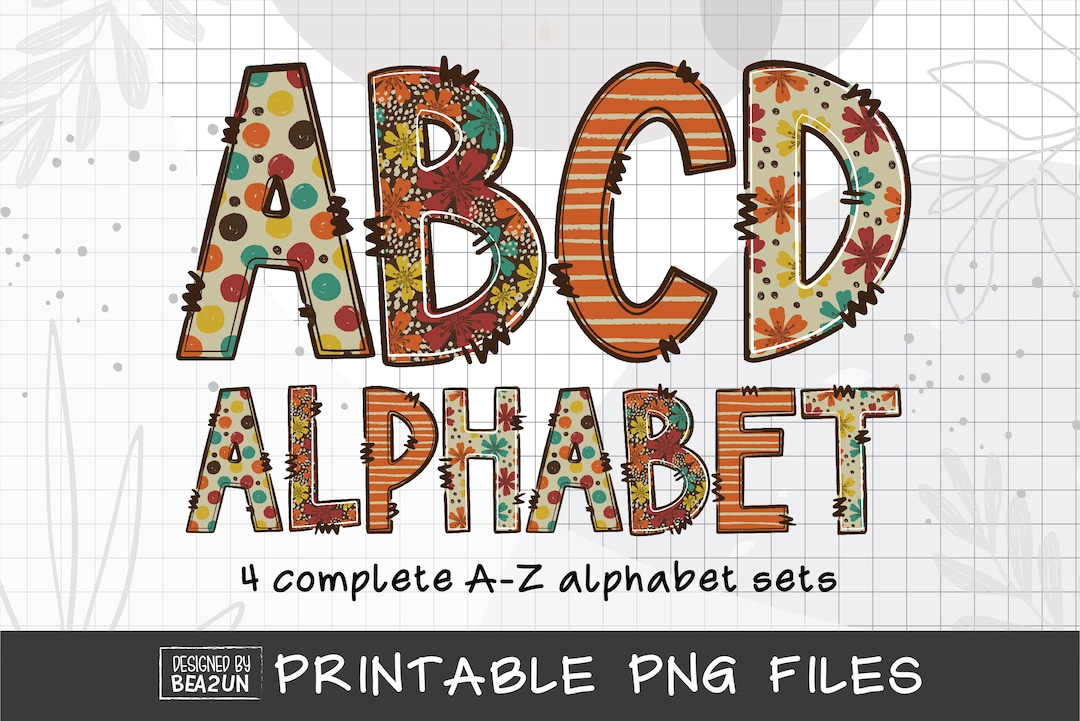Vintage Floral Alphabet Letters PNG Bundle Hand Drawn Doodle - Etsy