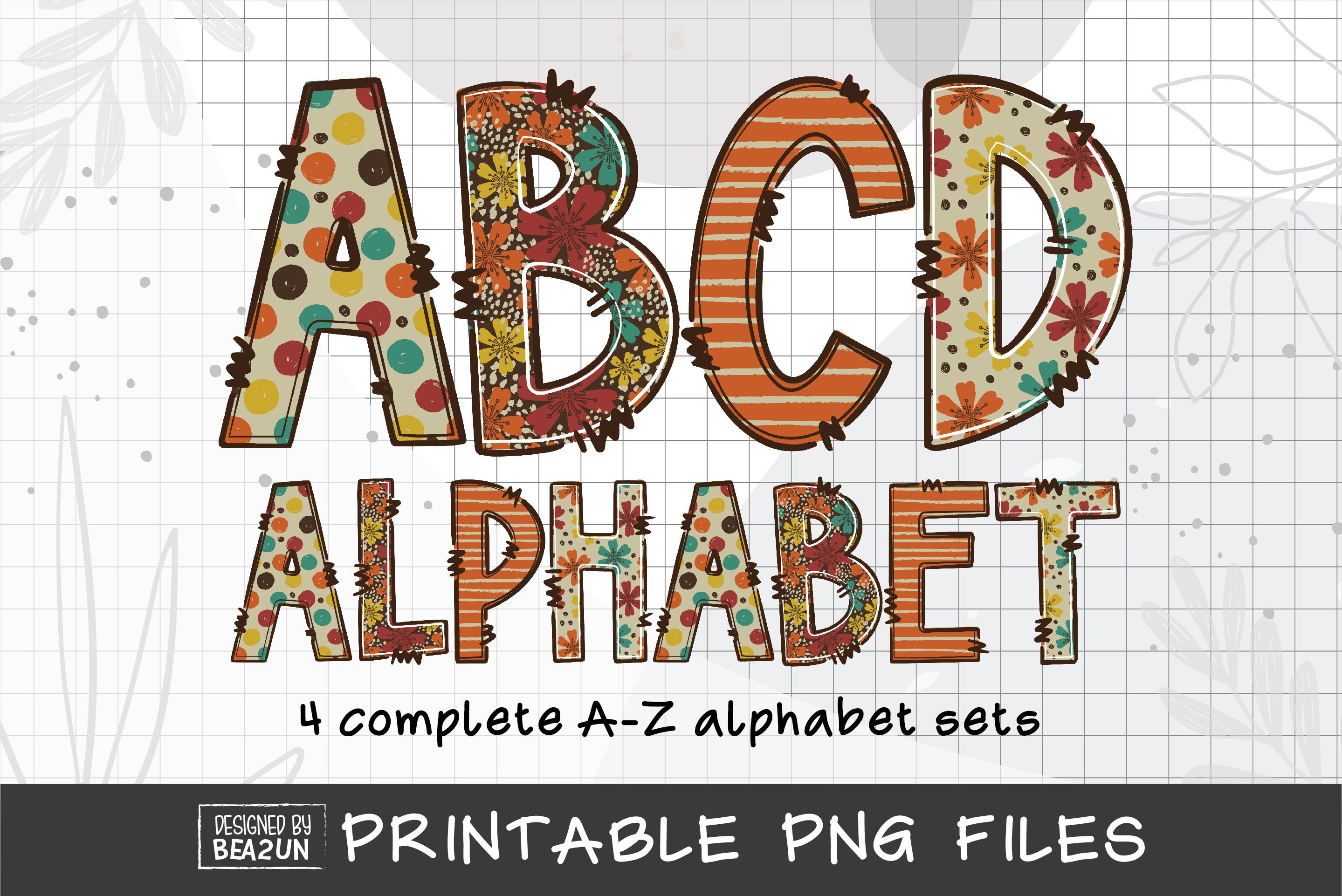 Vintage Floral Alphabet Letters PNG Bundle Hand Drawn Doodle - Etsy