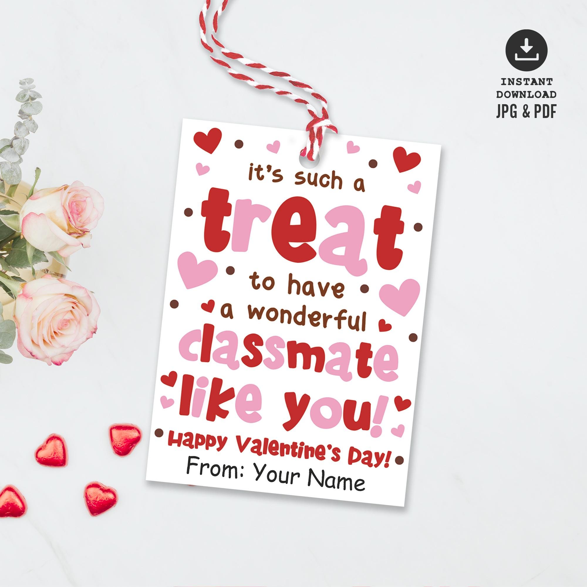Editable Valentines Day Gift Tags, Classmate Valentine Treat Tags ...