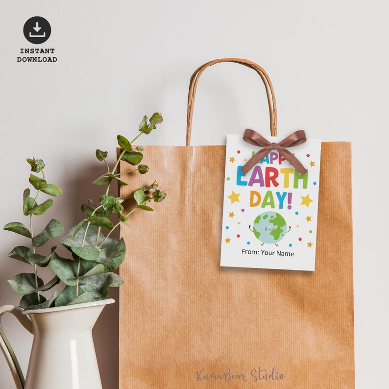 Happy Earth Day Gift Tags Printable, Editable Name (digital Download ...
