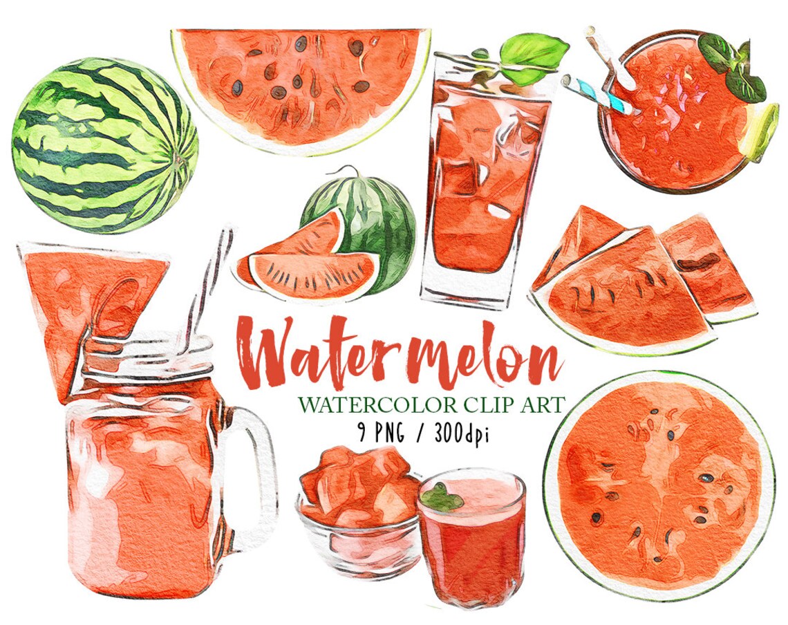 Watercolor Watermelon Clip Art Watermelon Fun Set Bunting - Etsy