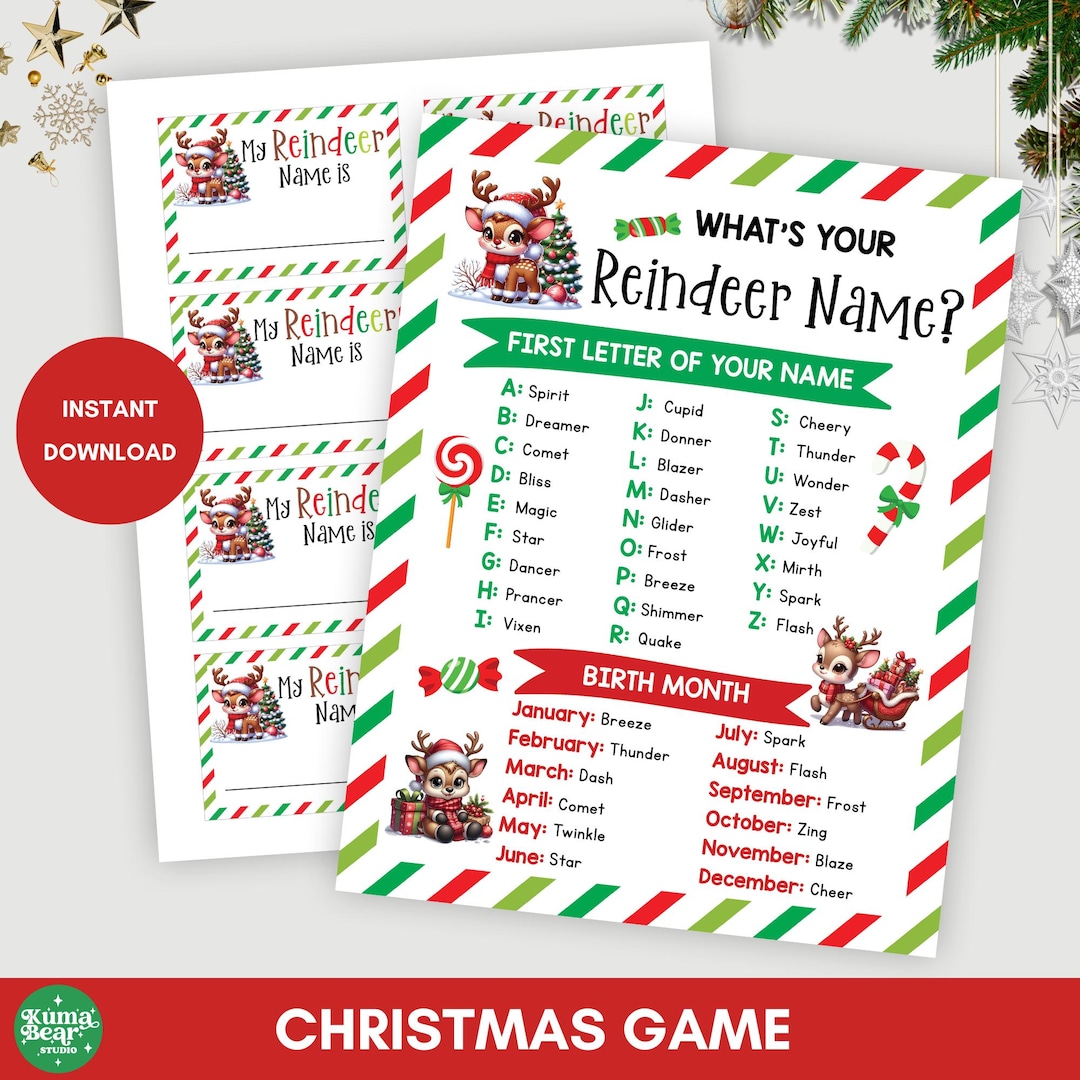 Christmas Game Printable What's Your Reindeer Name Game, Christmas ...