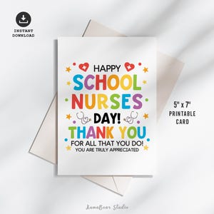 School Nurse Appreciation Card Printable, School Nurses Day Printable ...