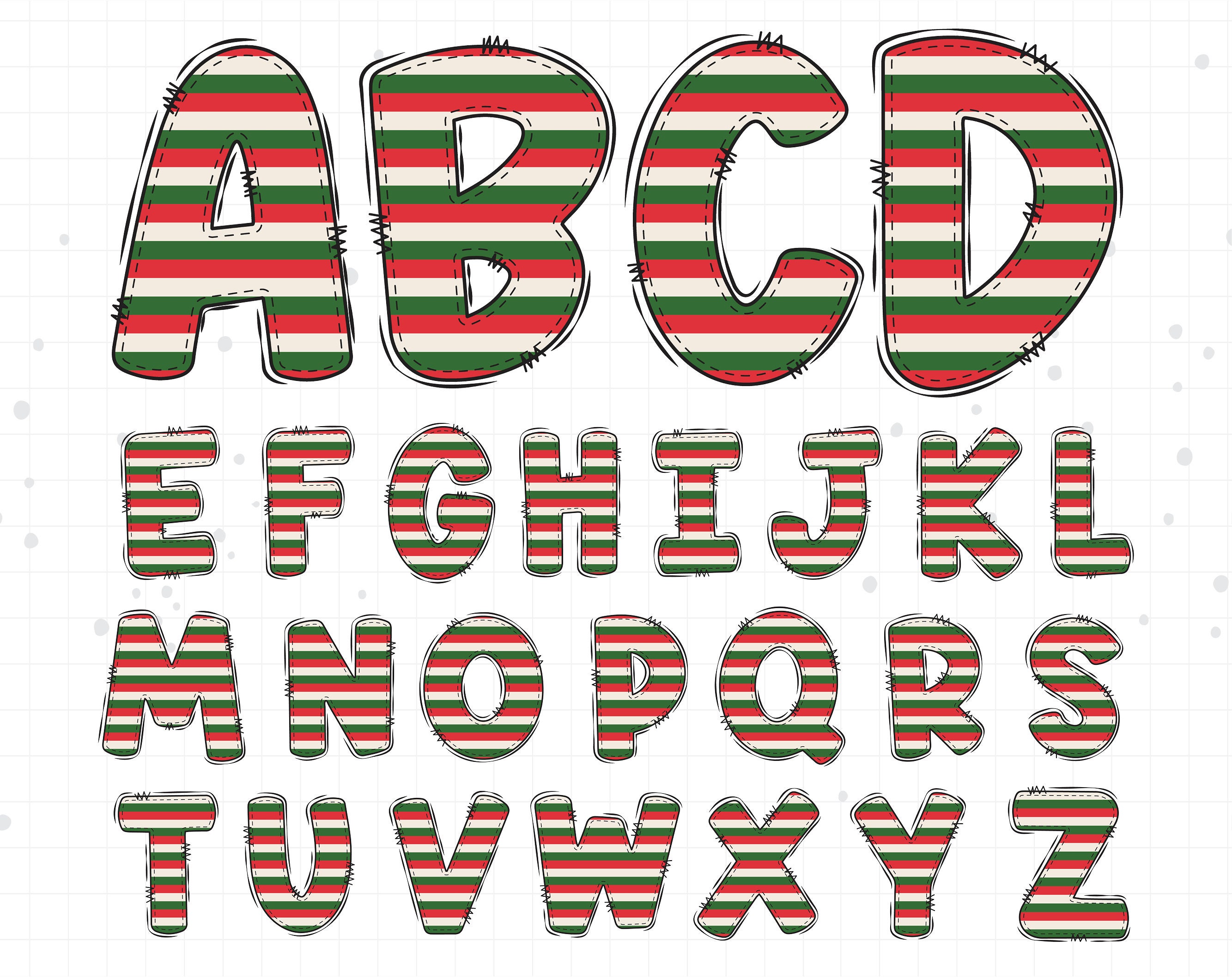 Christmas Alphabet PNG Christmas Sublimation Doodle Hand - Etsy