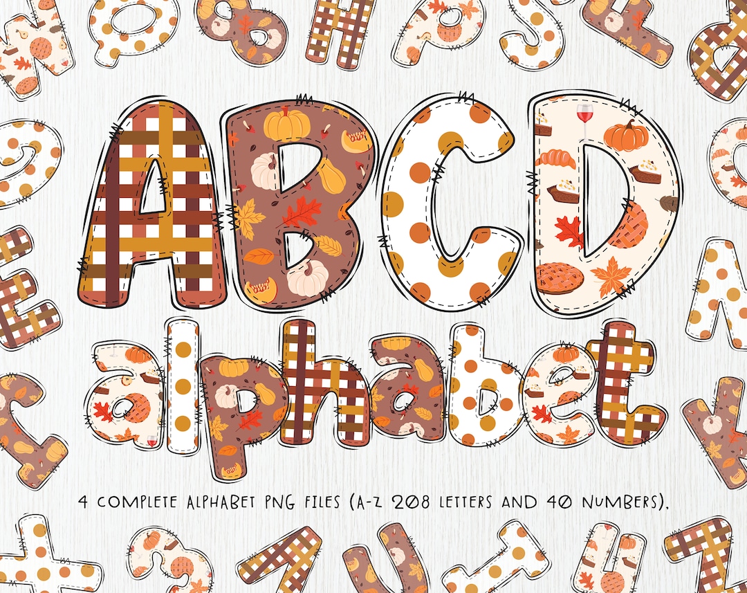Thanksgiving Alphabet Letters Bundle, Thanksgiving Alphabet PNG Files ...