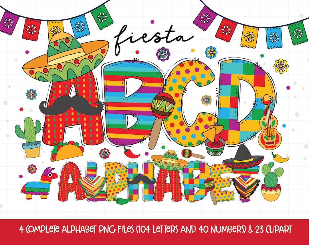 Fiesta Doodle Letters, Cinco De Mayo PNG Alphabet, Fiesta PNG Letters ...