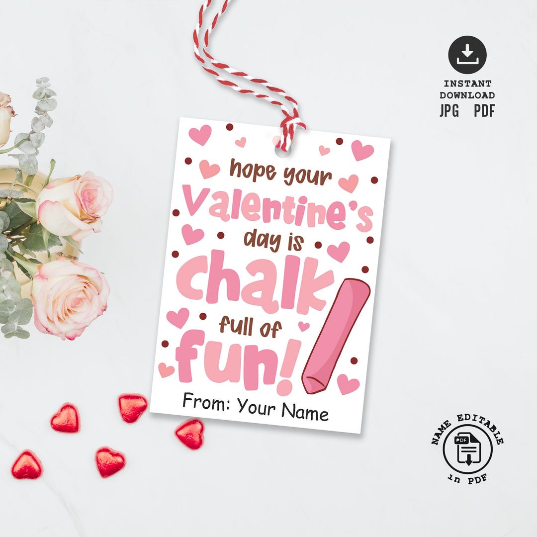 Teacher Valentine Printable Gift Tags, Kids Classroom Favors, Chalk ...