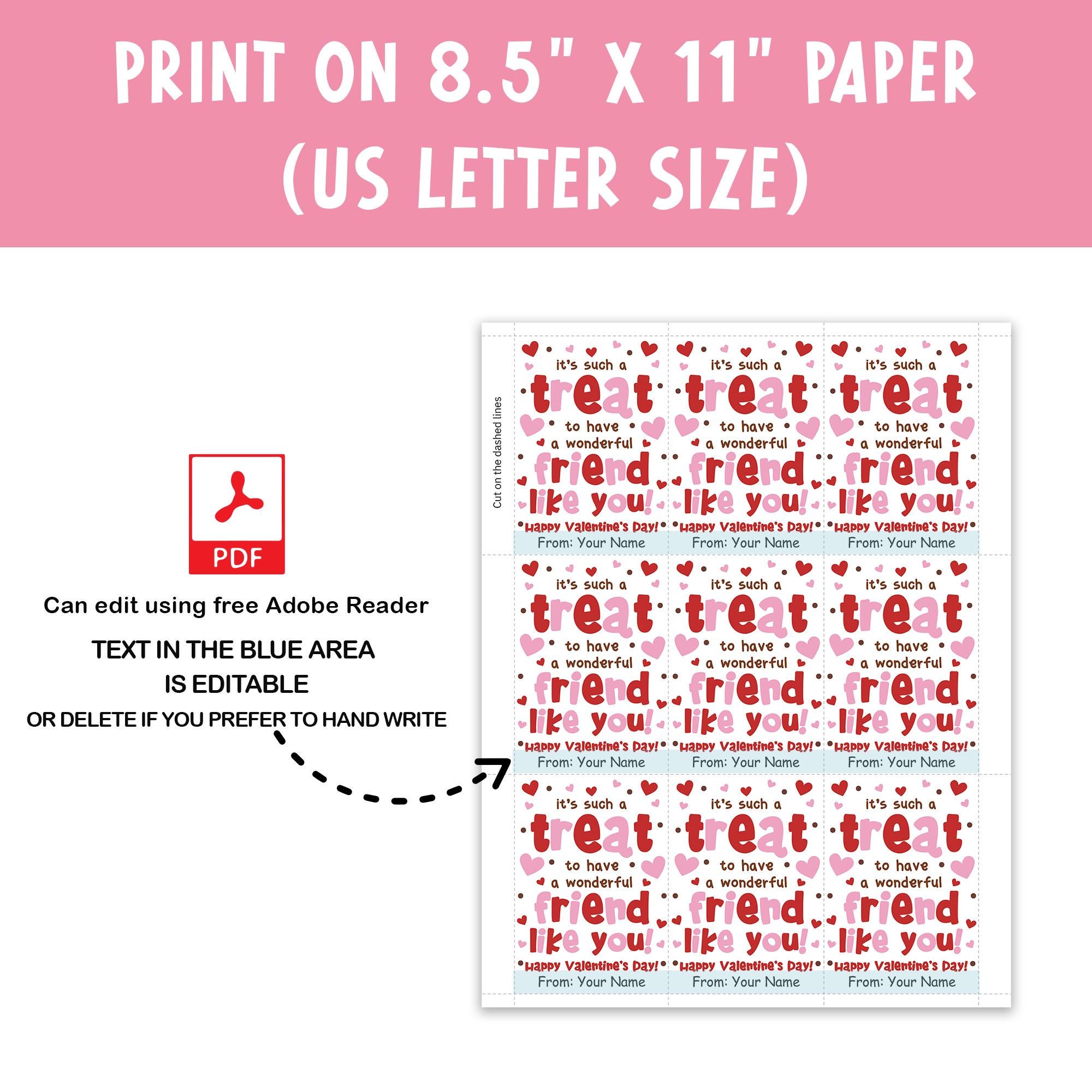 Valentine Friend Gift Tags Printable, Happy Valentine's Day Treat Tags ...
