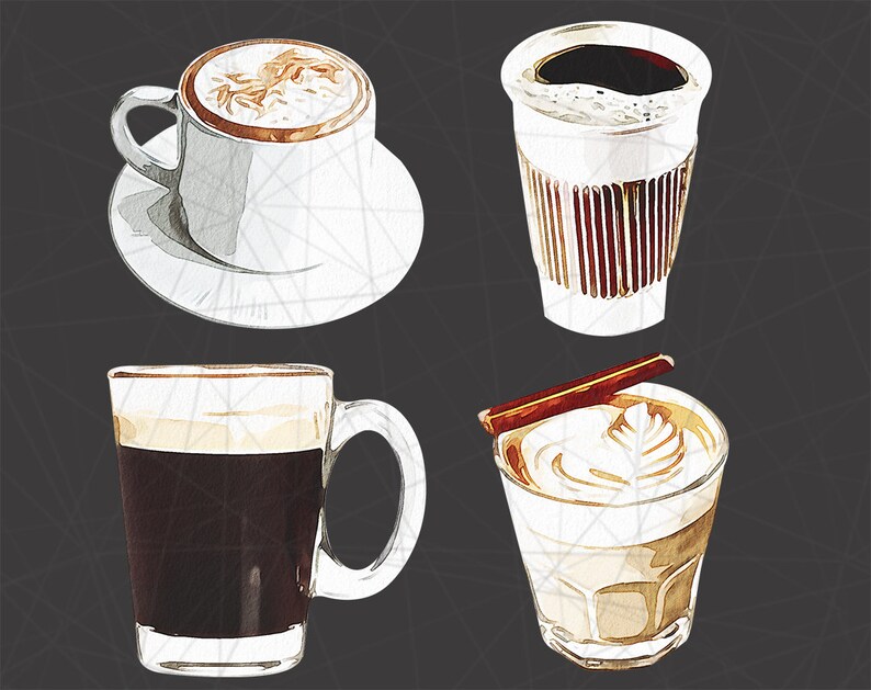 Coffee Watercolor Clipart Coffee Shop Cafe and Pastries Coffee | Etsy