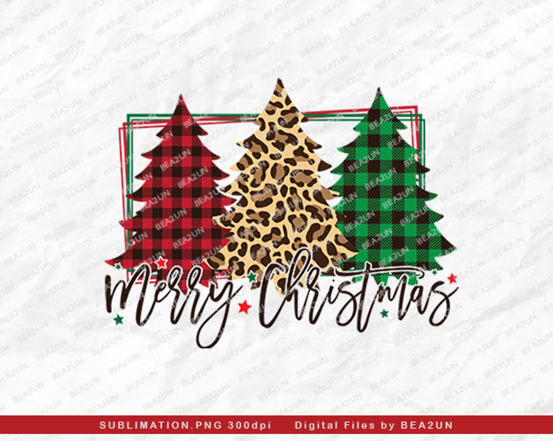 Merry Christmas PNG, Buffalo Plaid Cheetah Trees, Christmas Tree PNG ...