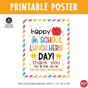 School Lunch Hero Day Sign Printable, School Lunch Squad Appreciation ...