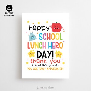 School Lunch Hero Day Card Printable, School Cafeteria Hero Squad ...