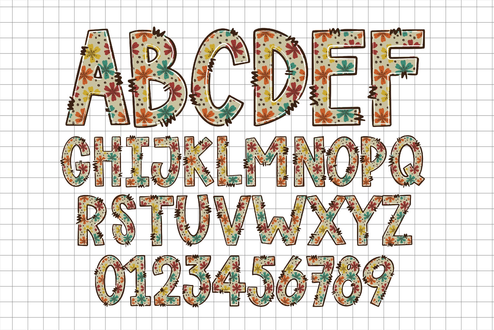 Vintage Floral Alphabet Letters PNG Bundle Hand Drawn Doodle - Etsy