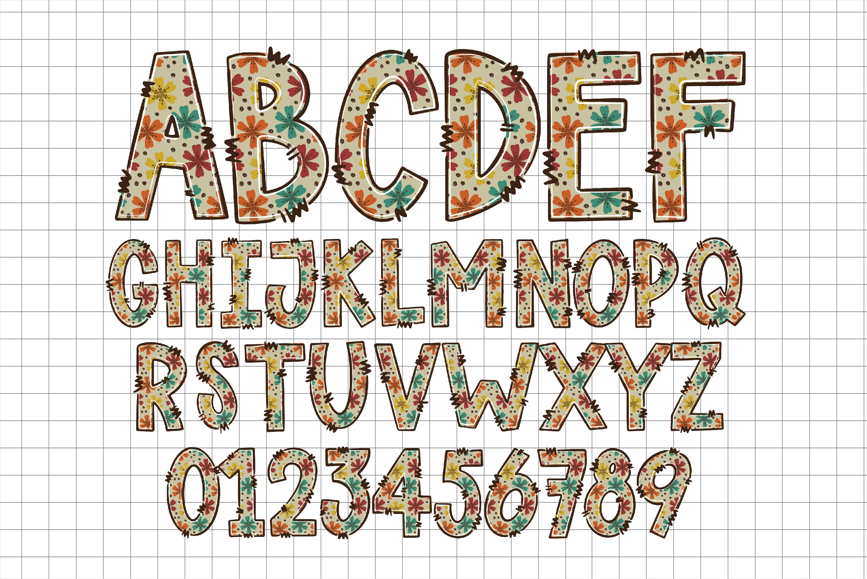 Vintage Floral Alphabet Letters PNG Bundle Hand Drawn Doodle - Etsy