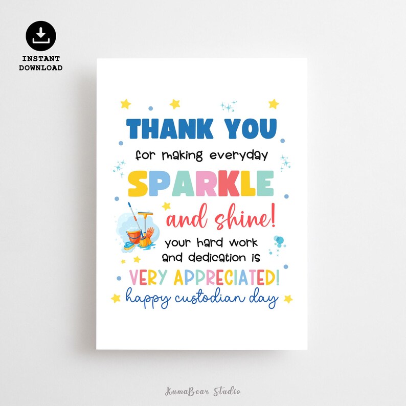 Custodian Day Card Printable - Sparkle and Shine Appreciation Greeting ...
