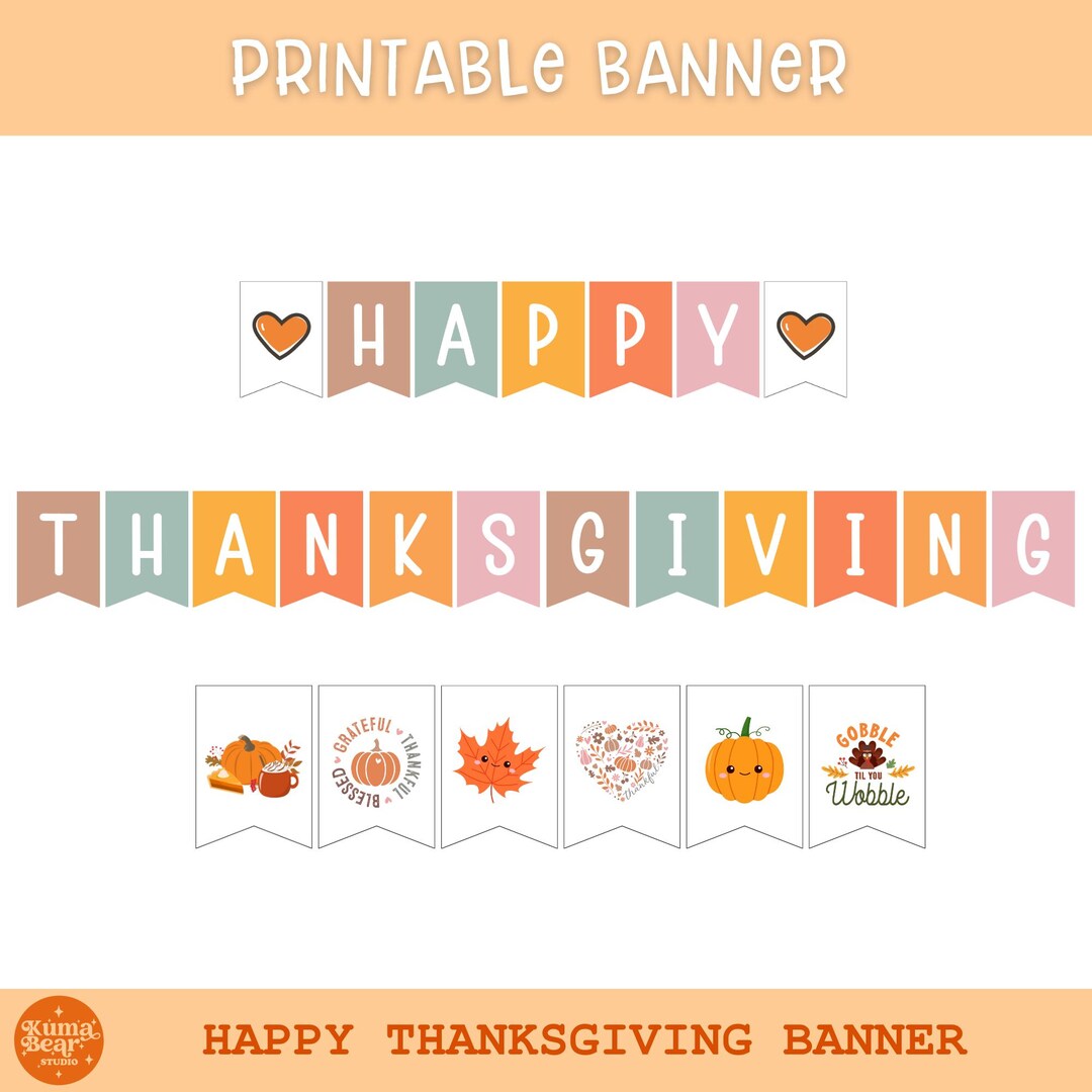 Printable Banner Thanksgiving Decor, Friendsgiving Banner Thankful ...