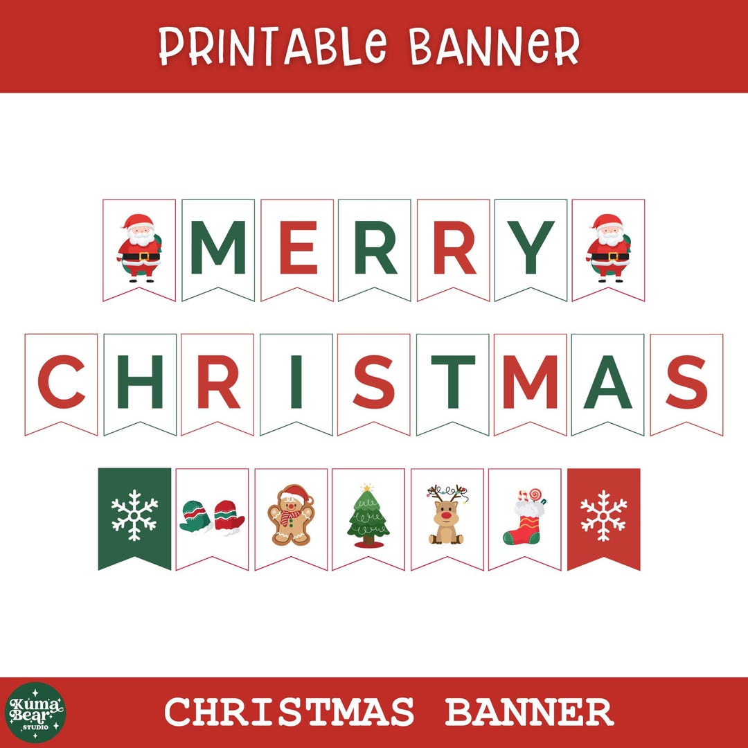 Christmas Banner Printable, Merry Christmas, Holiday Decor, Christmas ...
