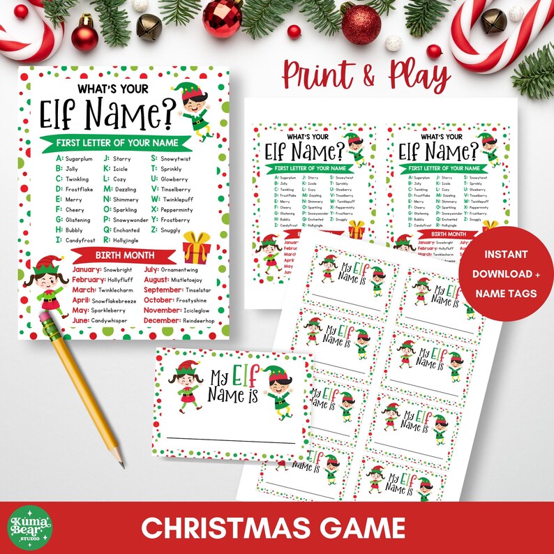 What's Your Elf Name Game Christmas Party Game Printable, Holiday ...