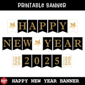 Printable Banner Happy New Year 2025, New Year Party Decor, New Year’s ...