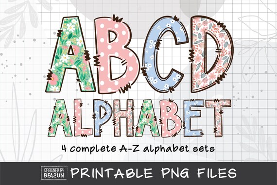 Vintage Flowers Hand Drawn Letters PNG Floral Alphabet PNG - Etsy