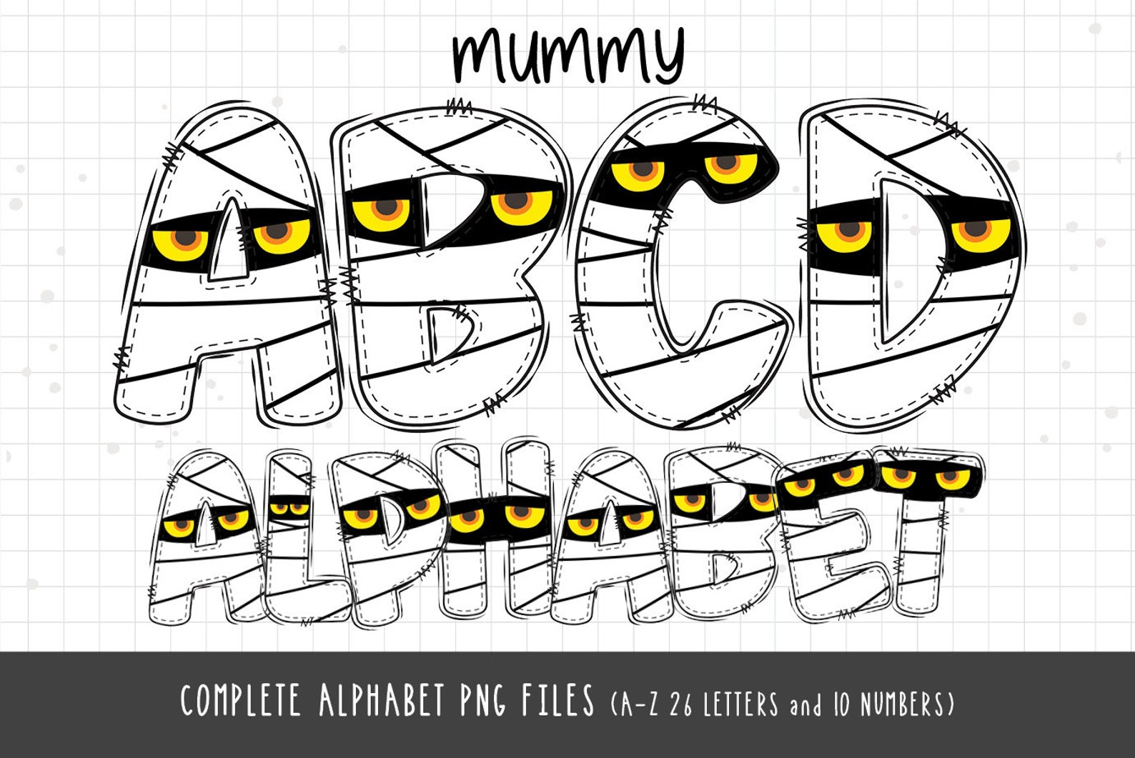 Halloween Mummy Alphabet PNG Halloween Doodle Alphabet - Etsy