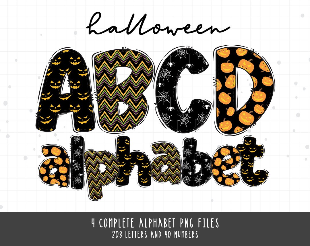Halloween Alphabet Letters PNG, Witch Ghost Pumpkin Bat Alphabet Clip ...