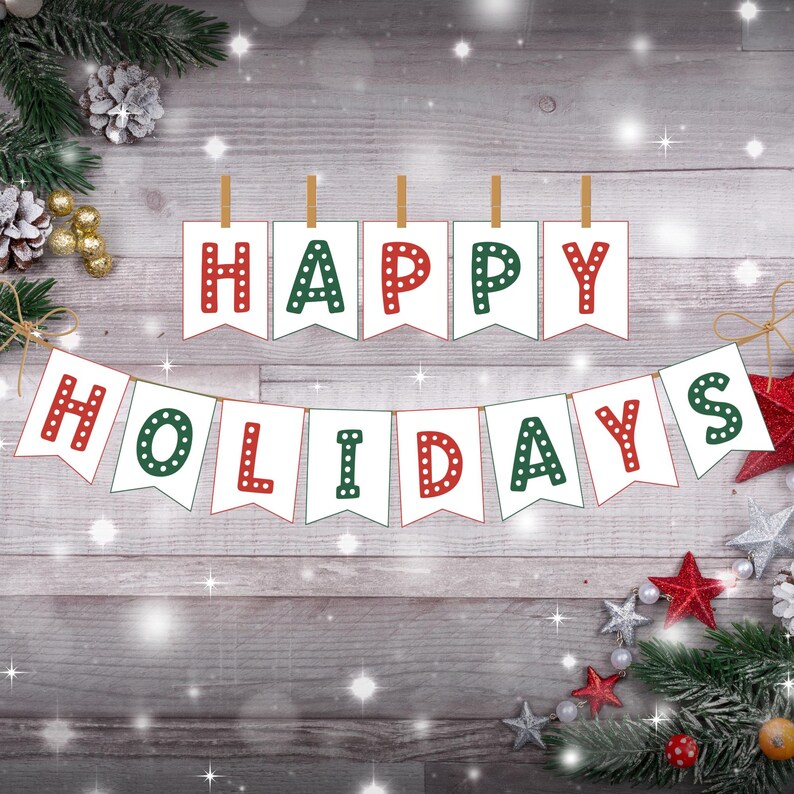 Happy Holidays Banner, Printable Christmas Garland, Santa Xmas Party ...