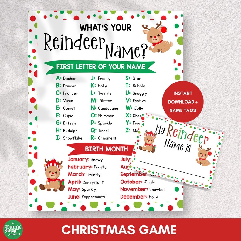 What's Your Reindeer Name Christmas Game Printable - Etsy