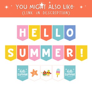 Hello Summer Banner Printable, Colorful Summer Party Decoration ...