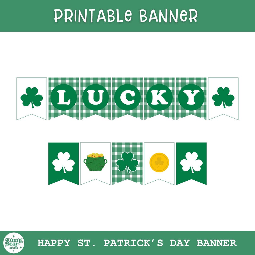 Lucky St Patrick’s Day Printable Banner, Lucky Shamrock Clover Banner ...