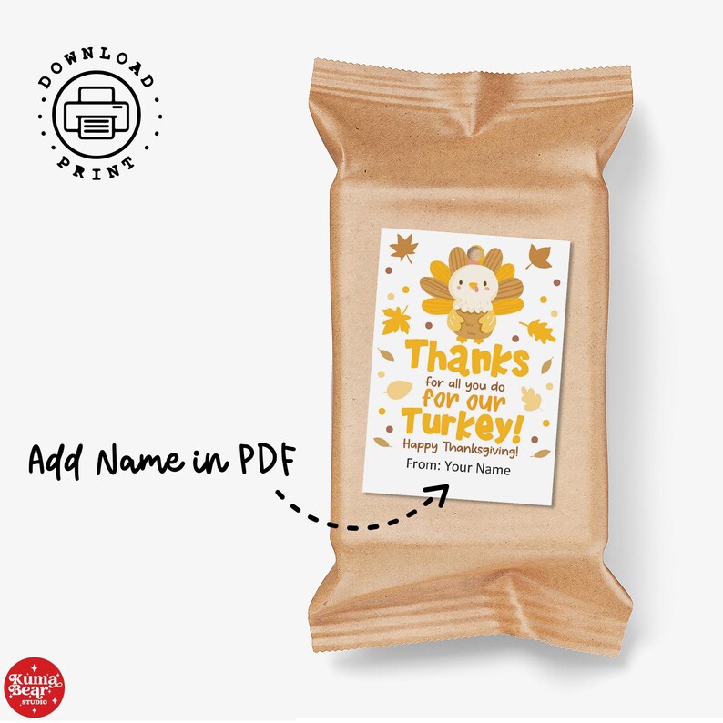 Thanksgiving Turkey Gift Tags Printable, Fall Teacher Treat Tags ...