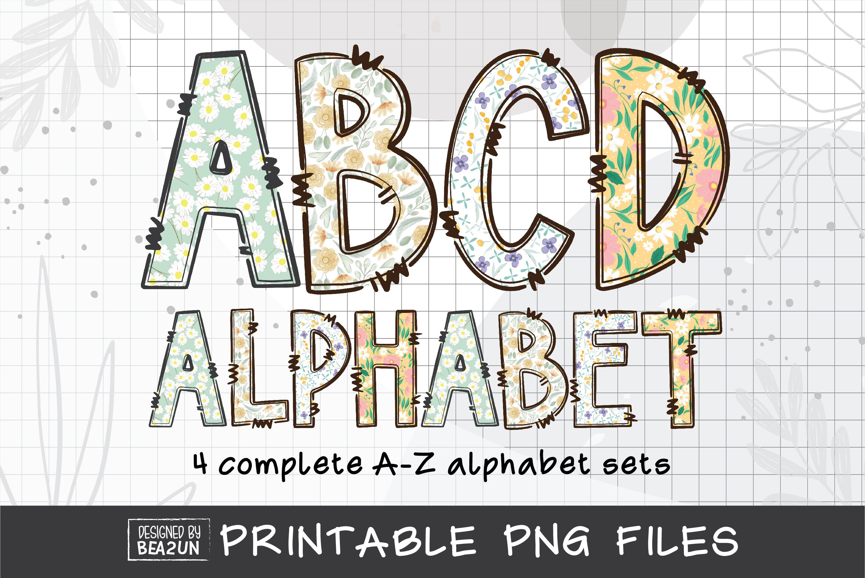 Vintage Floral Alphabet Sublimation Alphabet PNG Summer | Etsy