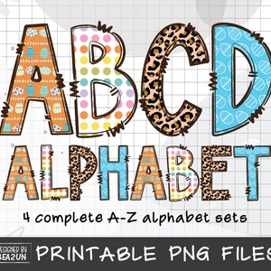 Easter Doodle Letters Alphabet PNG, Easter PNG Sublimation, Easter Egg ...