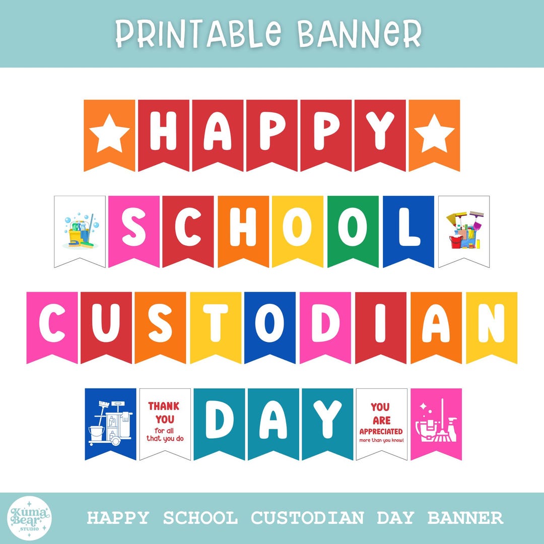 School Custodian Day Banner Printable, Custodian Appreciation Day Decor ...