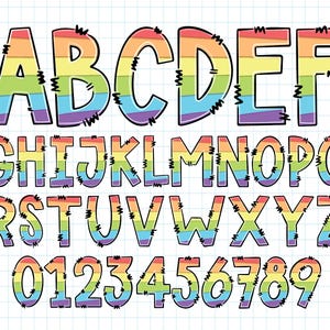 Rainbow Doodle Alphabet PNG: Pastel Letter Clipart (digital Download ...