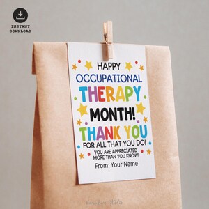 Occupational Therapy Month Gift Tag Printable, OT Month Tag, Thank You ...