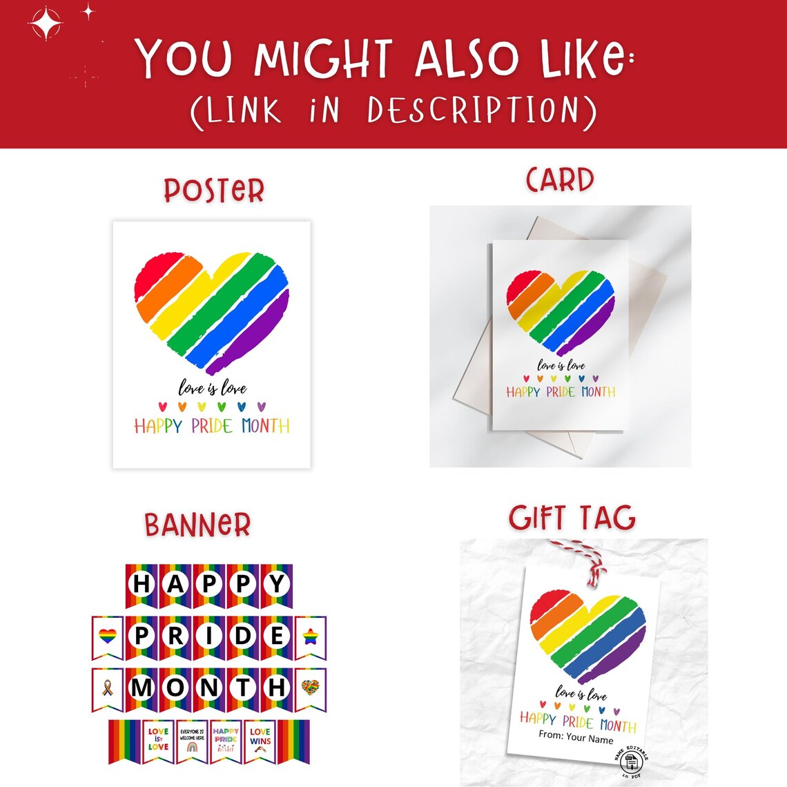 Printable Pride Month Gift Tag: Rainbow Paint Stroke (PDF) - Etsy