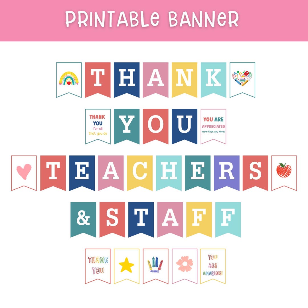 Teacher Appreciation Week Banner Printable, Teacher Week Banner, Thank ...