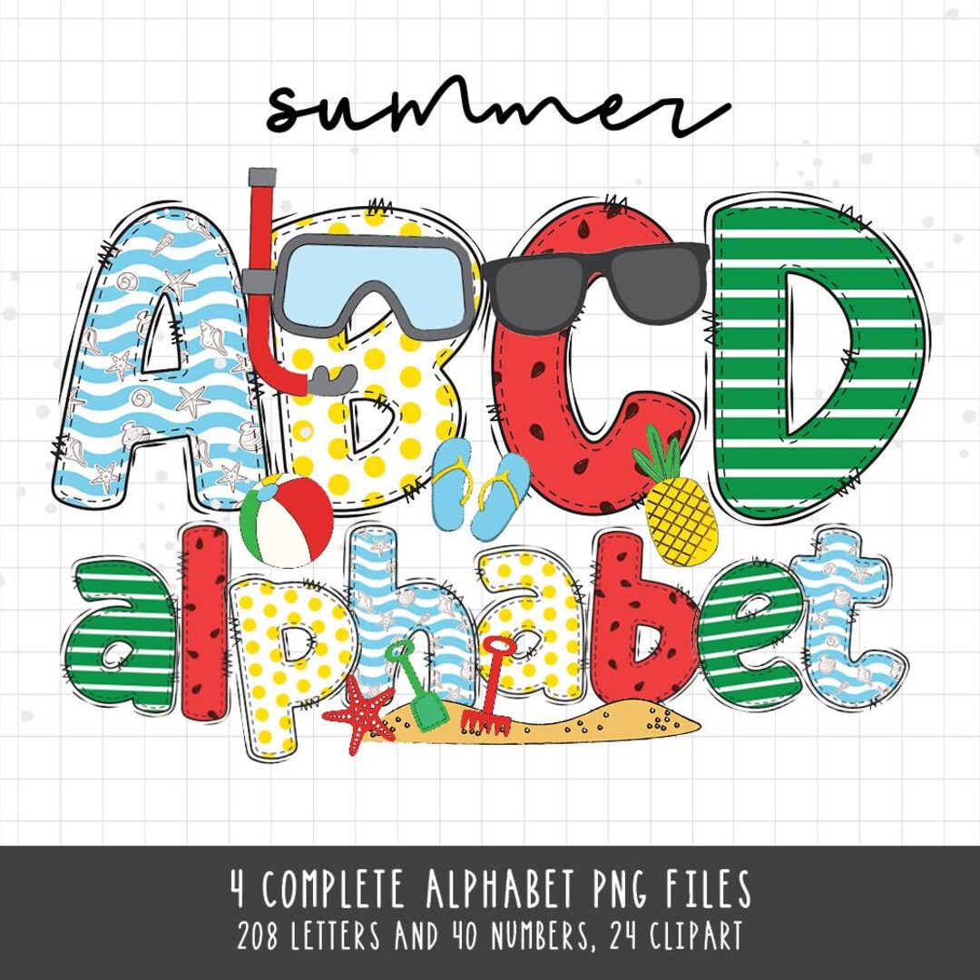 Summer Doodle Alphabet Letters PNG Sublimation, Summer Doodle Letters ...