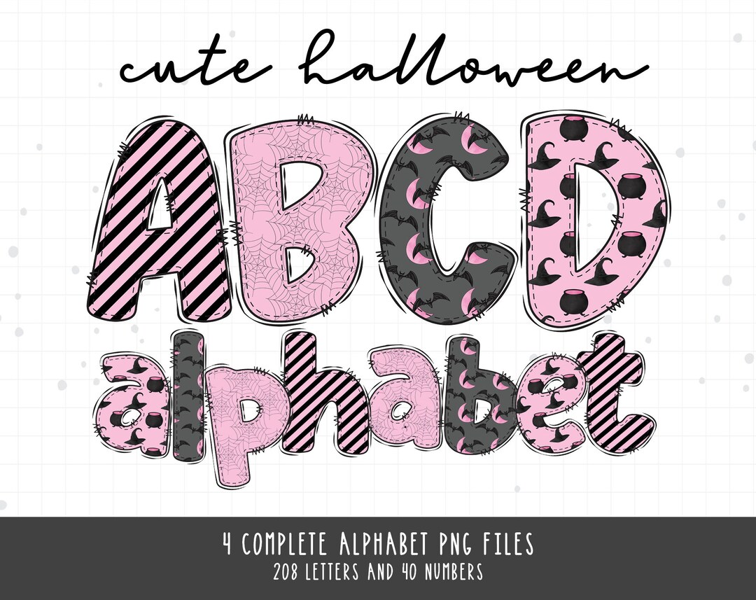 Halloween Doodle Alphabet Letters Bundle, Pink Halloween Clipart ...