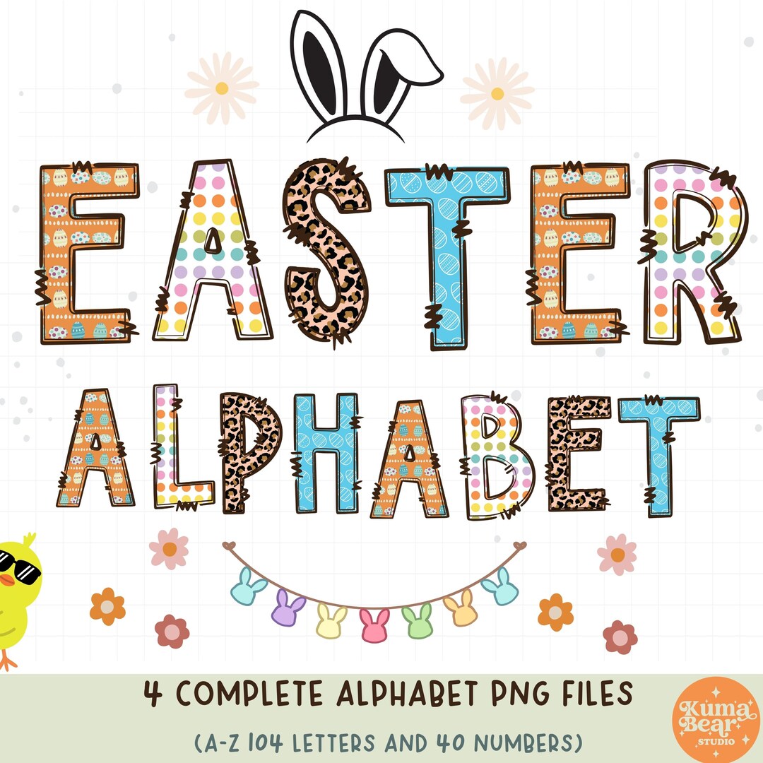 Easter Doodle Letters Alphabet PNG, Easter PNG Sublimation, Easter Egg ...