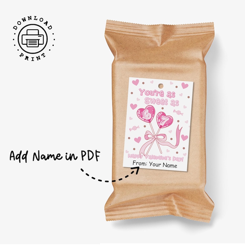 Heart Lollipop Galentine Gift Tag, Sweet Treat 67 Valentine Printable ...