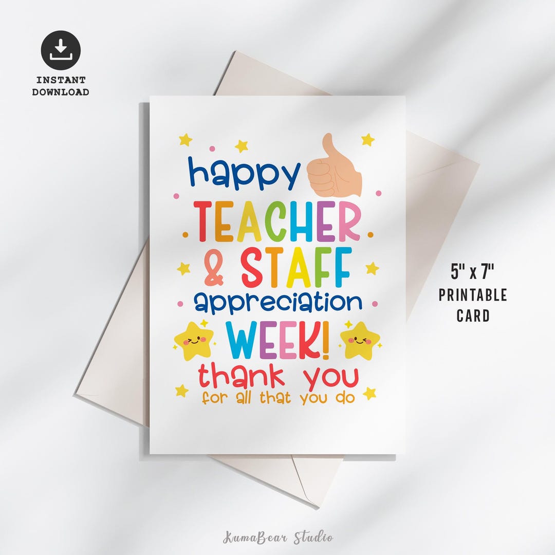 Teacher and Staff Appreciation Week Card Printable, Teacher Week Card ...