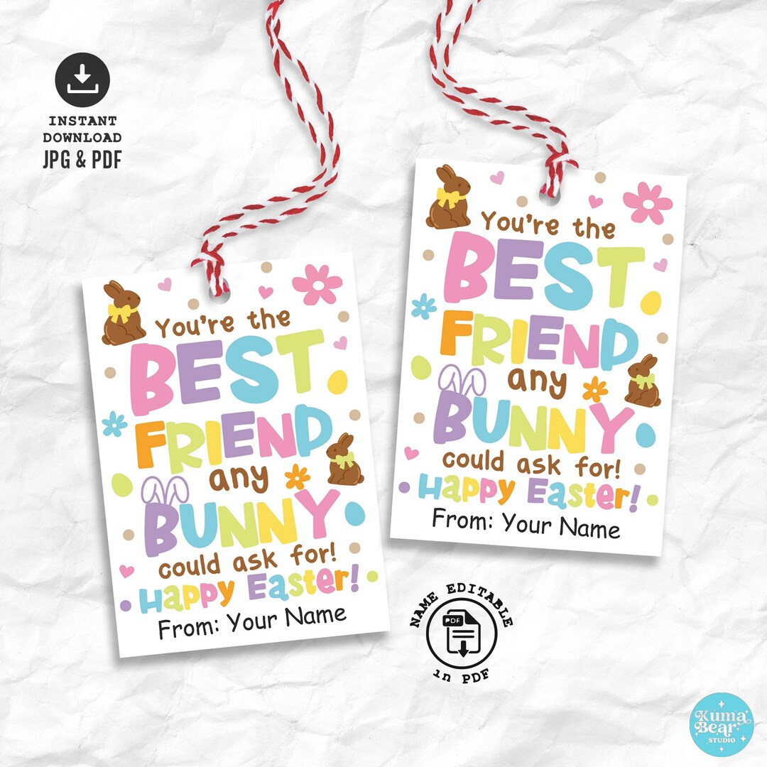 Printable Easter Bunny Gift Tag for Friends, Kids Party Favor, Basket ...