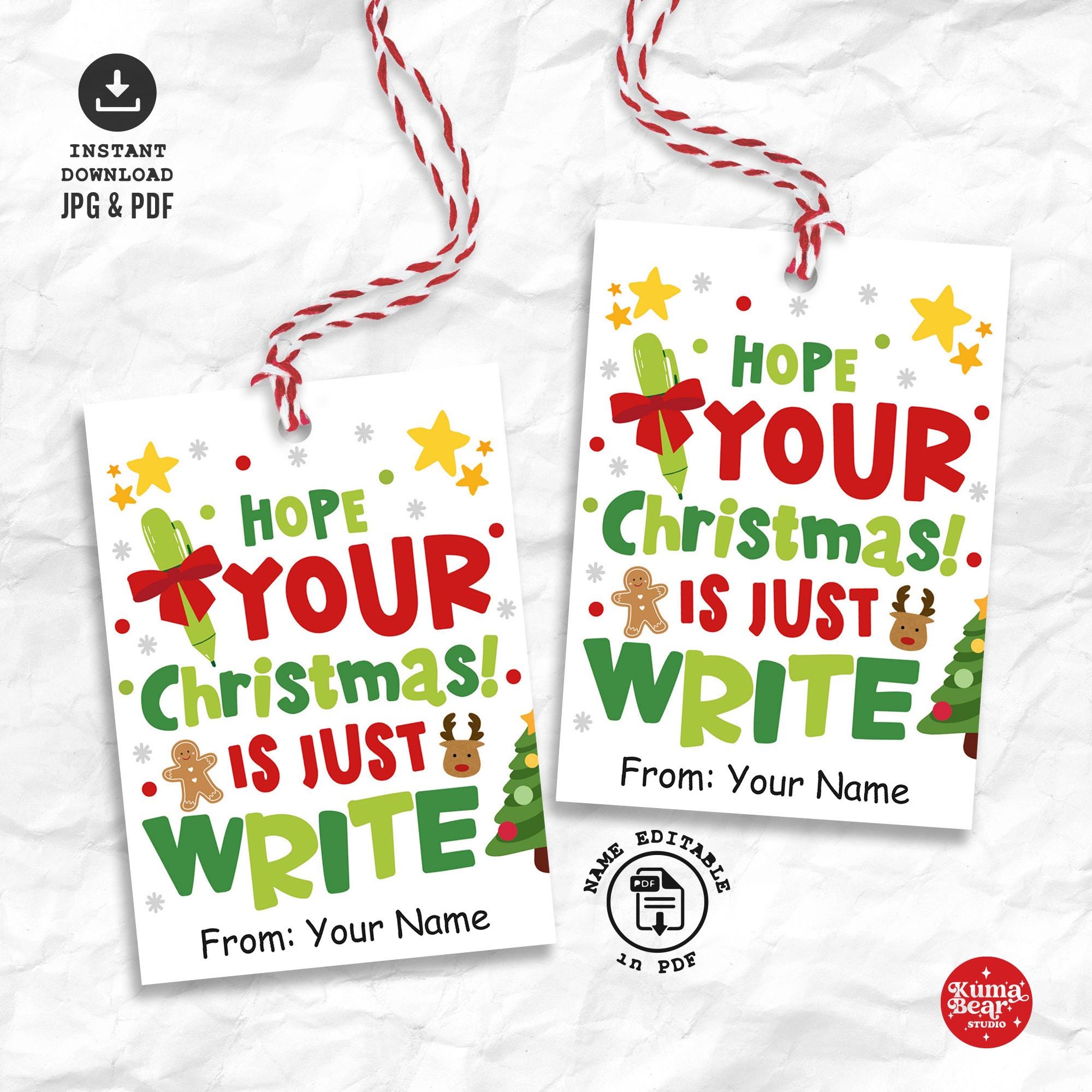 Christmas Teacher Gift Tags, Printable Holiday Just Write Appreciation ...