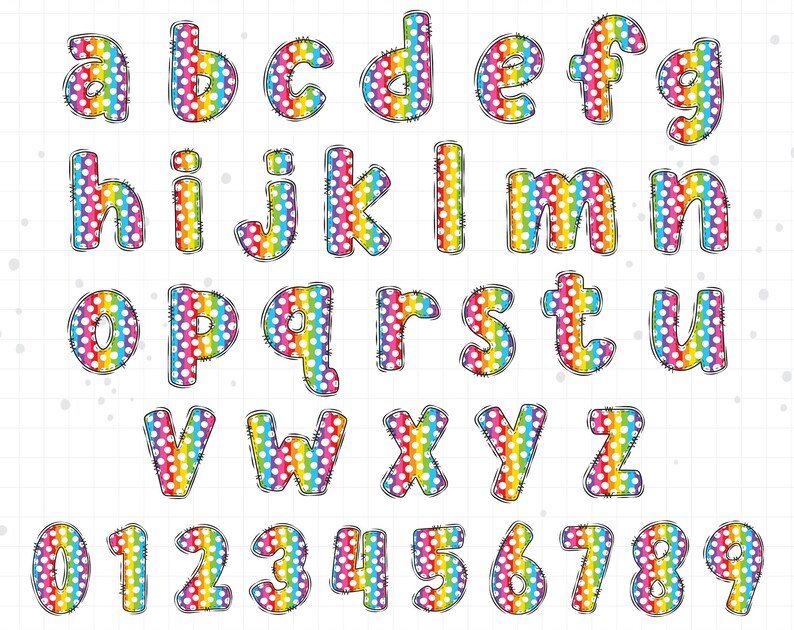 Rainbow Doodle Alphabet Bundle Rainbow PNG Letters & Numbers - Etsy