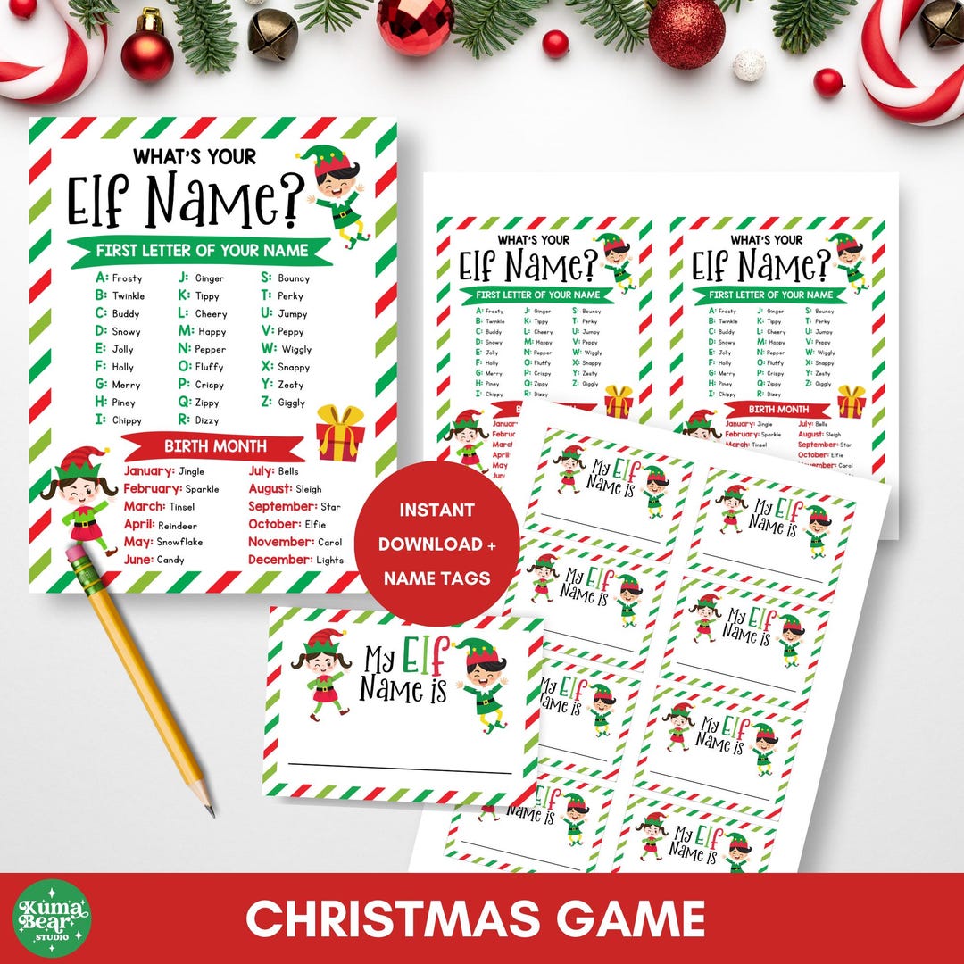 What's Your Elf Name Game, Christmas Party Activity Printable, Holiday ...